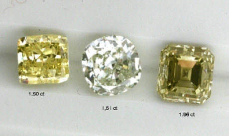Three different shades of green yellow diamonds