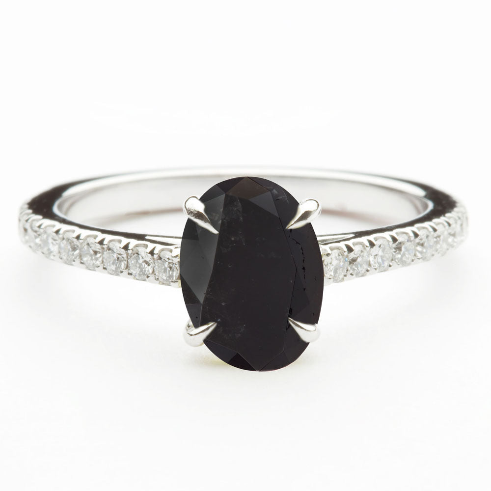 Oval Black Diamond Engagement Ring